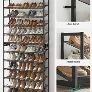 SONGMICS Shoe Rack, 12-Tier Tall Metal Shoe Storage Organizer for Closet, Entryway, Garage, Set of 2 6-Tier Big Stackable Shoes Rack Shelf, Adjustable Feet & Slanted Shelves, Holds 48-60 Pairs, Black