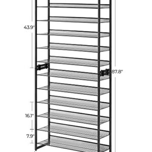 SONGMICS Shoe Rack, 12-Tier Tall Metal Shoe Storage Organizer for Closet, Entryway, Garage, Set of 2 6-Tier Big Stackable Shoes Rack Shelf, Adjustable Feet & Slanted Shelves, Holds 48-60 Pairs, Black