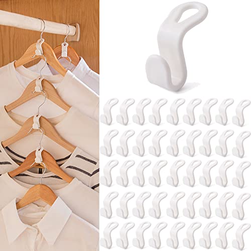 Venupple Clothes Hanger Connector Hooks, 50PCS Plastic Hanger Extenders for Clothes, Heavy Duty Cascading Connection Hooks Space Saving Organizer for Closet, Wardrobe, White