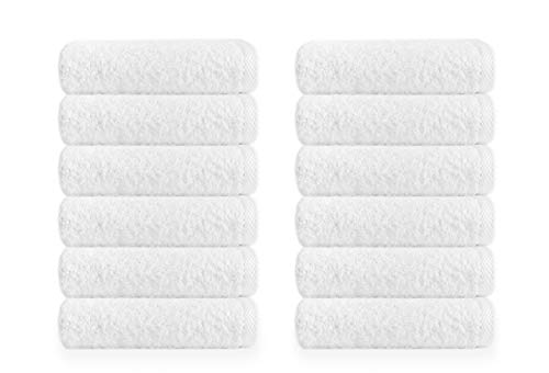 Raymond Clarke® Washcloths, Face Towels Cotton White Twelve Pack, 12x12 inch, Ultra Soft face Cloths White, Spa Towels, fingertip Towels, Nail Towels (White, 12)