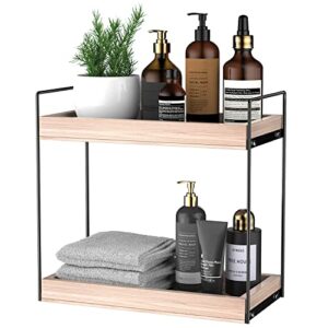 2 tier bathroom countertop organizer, wood counter standing rack cosmetic holder, countertop storage shelf cosmetic organizer holder, vanity organizer kitchen spice rack basket storage counter shelf