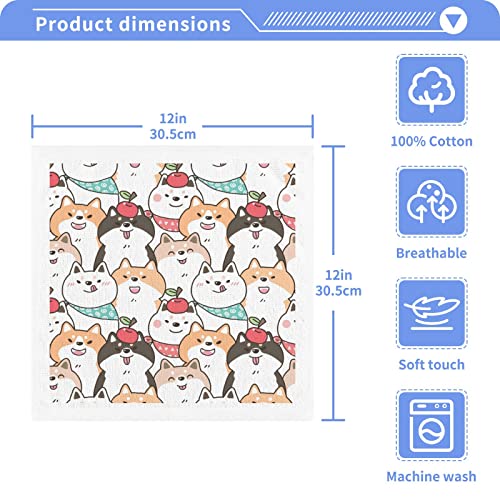 KEEPREAL 2 Pack Cartoon Shiba Inu Dog Washcloths Set - Highly Absorbent Pure Cotton Wash Clothes - Soft Fingertip Towel for Bath, Spa