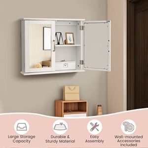 Tangkula Medicine Cabinet with Mirror, Bathroom Wall Mounted Mirror Cabinet with Double Mirror Doors, Bathroom Mirror with Storage Cabinet, 23.5 x 5.5 x 19.5 Inches (White)