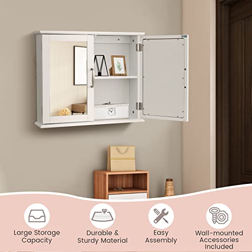 Tangkula Medicine Cabinet with Mirror, Bathroom Wall Mounted Mirror Cabinet with Double Mirror Doors, Bathroom Mirror with Storage Cabinet, 23.5 x 5.5 x 19.5 Inches (White)