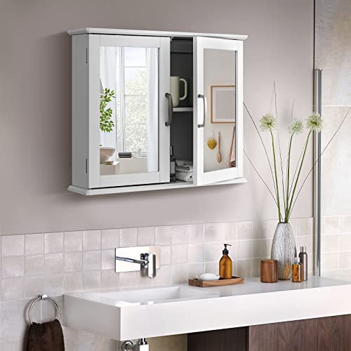 Tangkula Medicine Cabinet with Mirror, Bathroom Wall Mounted Mirror Cabinet with Double Mirror Doors, Bathroom Mirror with Storage Cabinet, 23.5 x 5.5 x 19.5 Inches (White)