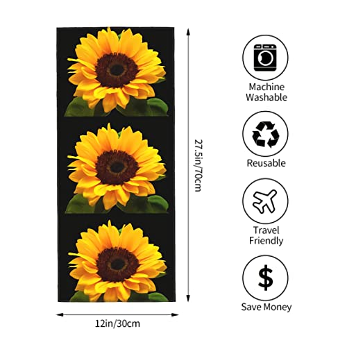 luxteen Single Sunflower On Black Hand Towel Print Bath Bathroom Towel Highly Absorbent Soft Guest Fingertip Towels