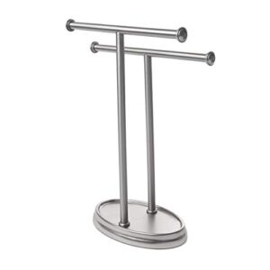 umbra palm double hand towel tree, brushed nickel 2 towels holder and accessories stand for bathroom vanities - slim, modern, durable bars with base serves as a jewelry tray for rings