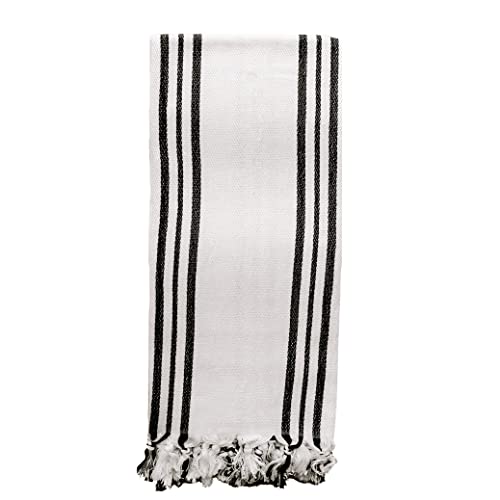 Sweet Water Decor Turkish Cotton + Bamboo Hand Towels | Large Size 19 x 35 | Cream with Decorative Stripes | Bathroom, Kitchen, Dish, or Baby Towel (Jordan - Three Black Stripes)