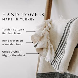 Sweet Water Decor Turkish Cotton + Bamboo Hand Towels | Large Size 19 x 35 | Cream with Decorative Stripes | Bathroom, Kitchen, Dish, or Baby Towel (Jordan - Three Black Stripes)