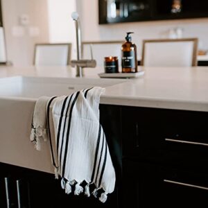 Sweet Water Decor Turkish Cotton + Bamboo Hand Towels | Large Size 19 x 35 | Cream with Decorative Stripes | Bathroom, Kitchen, Dish, or Baby Towel (Jordan - Three Black Stripes)