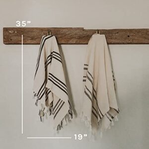 Sweet Water Decor Turkish Cotton + Bamboo Hand Towels | Large Size 19 x 35 | Cream with Decorative Stripes | Bathroom, Kitchen, Dish, or Baby Towel (Jordan - Three Black Stripes)