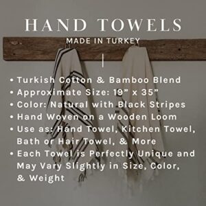 Sweet Water Decor Turkish Cotton + Bamboo Hand Towels | Large Size 19 x 35 | Cream with Decorative Stripes | Bathroom, Kitchen, Dish, or Baby Towel (Jordan - Three Black Stripes)