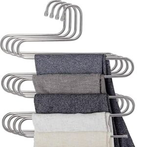 Pants Hangers S-Shape Trousers Hangers Stainless Steel Clothes Hangers Closet Space Saving for Pants Jeans Scarf Hanging Silver (4 Pack)