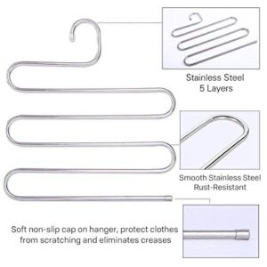 Pants Hangers S-Shape Trousers Hangers Stainless Steel Clothes Hangers Closet Space Saving for Pants Jeans Scarf Hanging Silver (4 Pack)