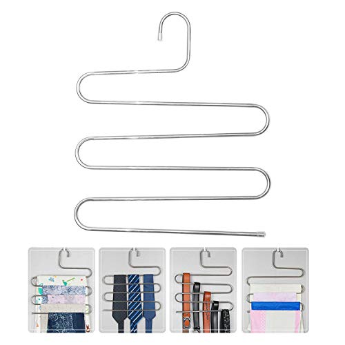 Pants Hangers S-Shape Trousers Hangers Stainless Steel Clothes Hangers Closet Space Saving for Pants Jeans Scarf Hanging Silver (4 Pack)