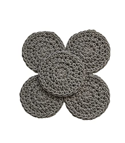 Grey Hand Crochet Round Cotton Face Scrubbies - Approx 2.5 inches - Set of 5