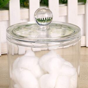 Hipiwe Cotton Ball and Swab Organizer with Lid Apothecary Acrylic Jar Makeup Cotton Organizer Bathroom Storage Canister Jar for Cotton Rounds Pads Q-Tips Holder