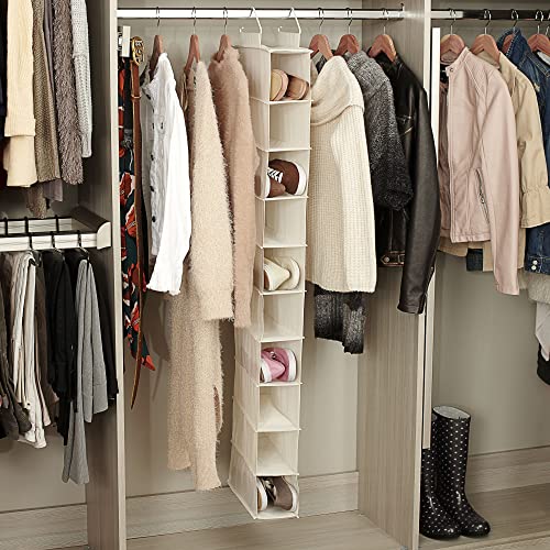 Household Essentials 311322 Hanging Shoe Storage Organizer for Closets |10 Pocket Shelves | Natural Canvas