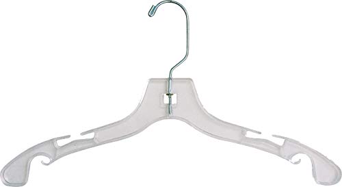 Clear Plastic Kids Top Hanger, (Box of 50) Small 12 inch Space Saving Childrens Shirt Hangers with Notches and 360 Degree Chrome Swivel Hook by The Great American Hanger Company