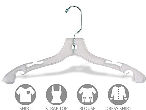 Clear Plastic Kids Top Hanger, (Box of 50) Small 12 inch Space Saving Childrens Shirt Hangers with Notches and 360 Degree Chrome Swivel Hook by The Great American Hanger Company