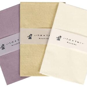 KOMESICHI irodori Japanese Traditional Towel Tenugui Color Plain Pattern D (Gray Purple, Dark Beige, Ecru Color) with Fray Prevention Processing Set of 3 with Tenugui Iroha (English Manual)