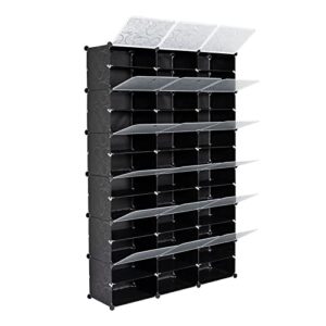 dolfish portable shoe rack organizer with door, 12-tier portable 72 pair shoe rack organizer 36 grids tower shelf storage cabinet, stackable detachable free standing shoe rack diy expandable