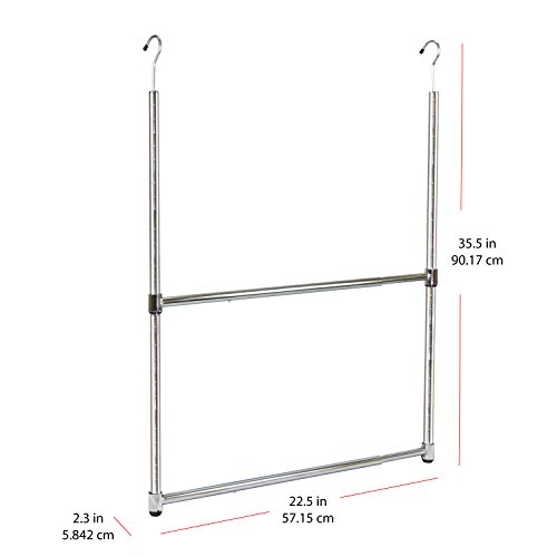 Oceanstar 2-Tier Portable Adjustable Rod Closet Hanger, 23 in, Chrome