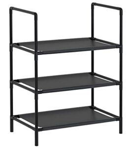 awadewhy shoe rack 3 tiers, narrow shoe rack, 3 tier shoe organizer, sturdy black metal non-woven expandable rack, small shoe rack for storage kids men entryway closet bedroom