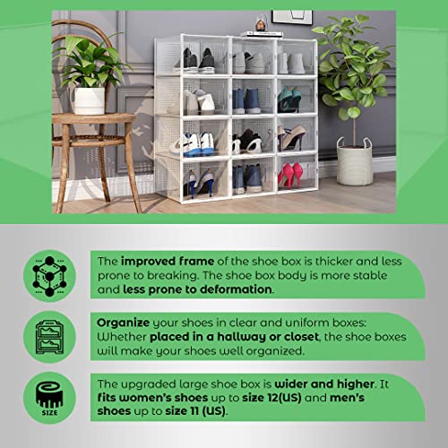 Lanffranchi Shoe Organizer Plastic Storage Boxes-Stackable Rack-Transparent, Ventilation and Dust-proof- sneaker storage for display, Space Saving Bins for Bathroom, Bedroom & Entryway (Medium)