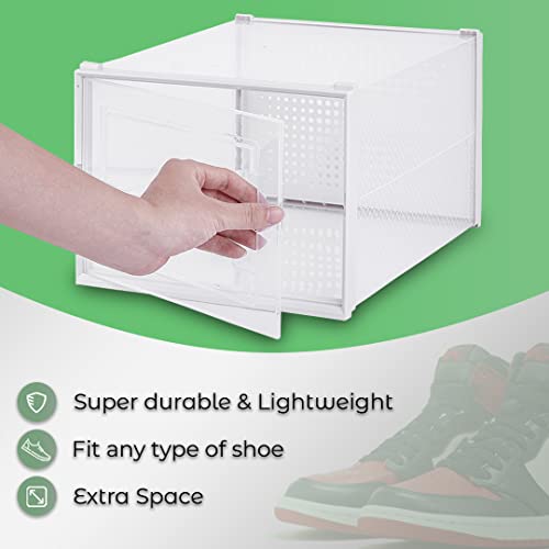 Lanffranchi Shoe Organizer Plastic Storage Boxes-Stackable Rack-Transparent, Ventilation and Dust-proof- sneaker storage for display, Space Saving Bins for Bathroom, Bedroom & Entryway (Medium)