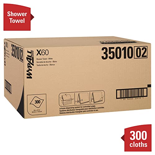 WypAll 35010 X60 Shower Towels, 22 1/2 x 39, White, 100 per Box (Case of 3 Boxes)