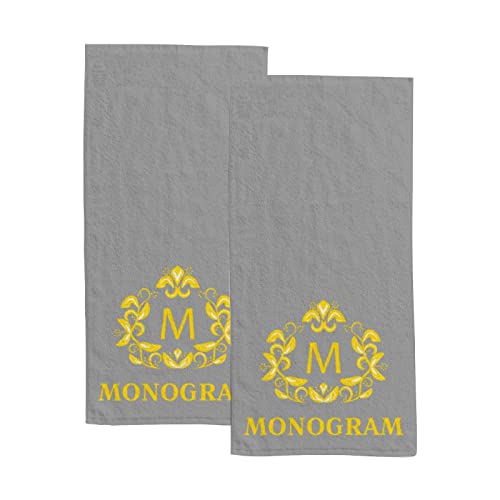 DreamBay Custom Monogram Hand Towels Sets for Bathroom,Gray Gold 2 Pack Kitchen Towels Absorbent Fingertip Towel Microfiber Bath Towel Guest for Spa Gym Bar Personalized Gift, 30 x 15 inch