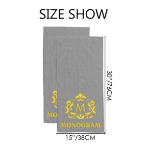 DreamBay Custom Monogram Hand Towels Sets for Bathroom,Gray Gold 2 Pack Kitchen Towels Absorbent Fingertip Towel Microfiber Bath Towel Guest for Spa Gym Bar Personalized Gift, 30 x 15 inch