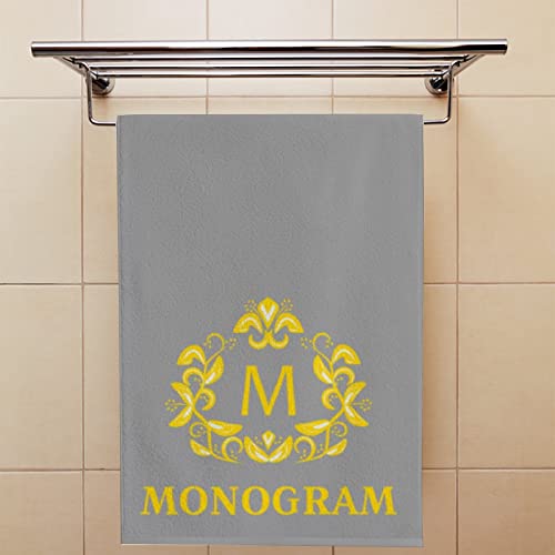 DreamBay Custom Monogram Hand Towels Sets for Bathroom,Gray Gold 2 Pack Kitchen Towels Absorbent Fingertip Towel Microfiber Bath Towel Guest for Spa Gym Bar Personalized Gift, 30 x 15 inch