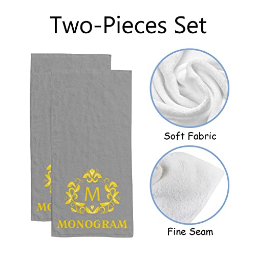 DreamBay Custom Monogram Hand Towels Sets for Bathroom,Gray Gold 2 Pack Kitchen Towels Absorbent Fingertip Towel Microfiber Bath Towel Guest for Spa Gym Bar Personalized Gift, 30 x 15 inch