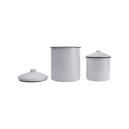 Creative Co-Op Farmhouse Enameled Metal Canisters with Lids, White and Black, Set of 2 Sizes