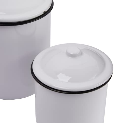 Creative Co-Op Farmhouse Enameled Metal Canisters with Lids, White and Black, Set of 2 Sizes