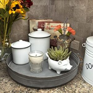 Creative Co-Op Farmhouse Enameled Metal Canisters with Lids, White and Black, Set of 2 Sizes