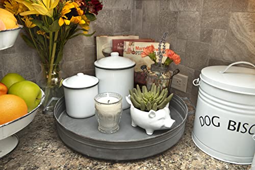 Creative Co-Op Farmhouse Enameled Metal Canisters with Lids, White and Black, Set of 2 Sizes