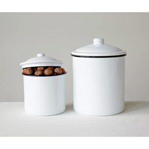 Creative Co-Op Farmhouse Enameled Metal Canisters with Lids, White and Black, Set of 2 Sizes