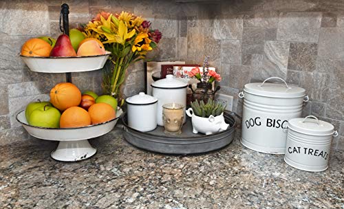 Creative Co-Op Farmhouse Enameled Metal Canisters with Lids, White and Black, Set of 2 Sizes