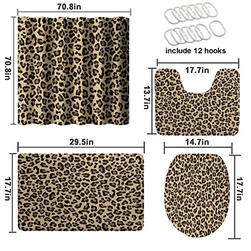 Zmcongz Leopard Print Bathroom Sets with Shower Curtain and Rugs and Accessories Wild Safari Skin Pattern Powerful Cheetah Bathroom Decor Bath Curtain with Rugs Toilet Lid Cover Bath Mat, 72x72 Inch