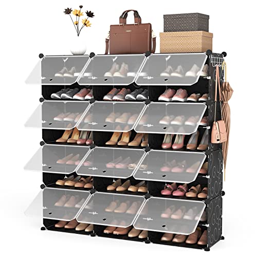 ROJASOP Portable Shoe Rack Organizer 8-Tier Shoe Cabinet 48-Pair Shoe Organizer Shoe Storage Expandable Free Standing Stackable Space Shoe Rack with 2 Exclusive Versatile Hooks for Bedroom