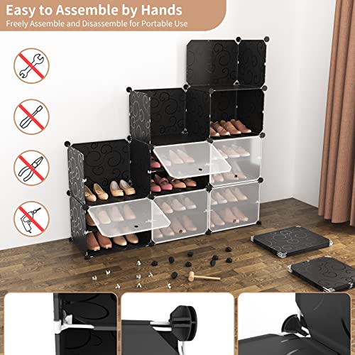 ROJASOP Portable Shoe Rack Organizer 8-Tier Shoe Cabinet 48-Pair Shoe Organizer Shoe Storage Expandable Free Standing Stackable Space Shoe Rack with 2 Exclusive Versatile Hooks for Bedroom