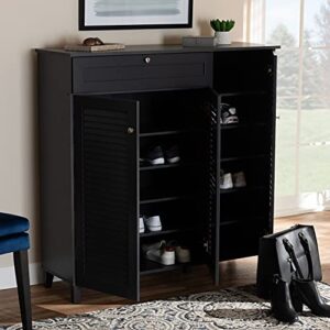 baxton studio coolidge wood 11-shelf and drawer shoe cabinet in dark gray