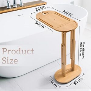 PETIARKIT Foldable Bathtub Tray, Bamboo Bathtub Tray Table with Wine Glass and Phone Holder, Height Adjustable, Waterproof Bath Caddy Tray for Luxury Bath, Home Organizer for Sofa, Bed, Table.