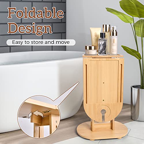 PETIARKIT Foldable Bathtub Tray, Bamboo Bathtub Tray Table with Wine Glass and Phone Holder, Height Adjustable, Waterproof Bath Caddy Tray for Luxury Bath, Home Organizer for Sofa, Bed, Table.