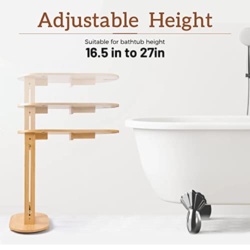 PETIARKIT Foldable Bathtub Tray, Bamboo Bathtub Tray Table with Wine Glass and Phone Holder, Height Adjustable, Waterproof Bath Caddy Tray for Luxury Bath, Home Organizer for Sofa, Bed, Table.