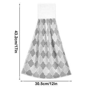 Arabic Moroccan Lattice Kitchen Hanging Towel 12 x 17 Inch Gray Geometric Plaid Tartan Hand Tie Towels Set 2 Pcs Tea Bar Dish Cloths Dry Towel Soft Absorbent Durable for Bathroom Laundry Room Decor