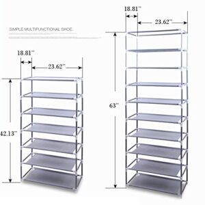 MallMall 10 Tiers Shoe Rack with Dustproof Cover Closet,30-Pair Shoes Rack Storage Cabinet Organizer (Wine red)